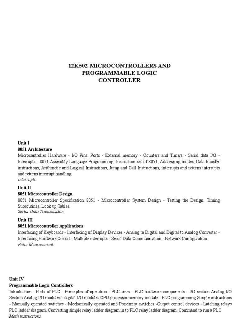 12K502 Programmable Logic Controller: Microcontrollers and | PDF | Programmable Logic Controller ...