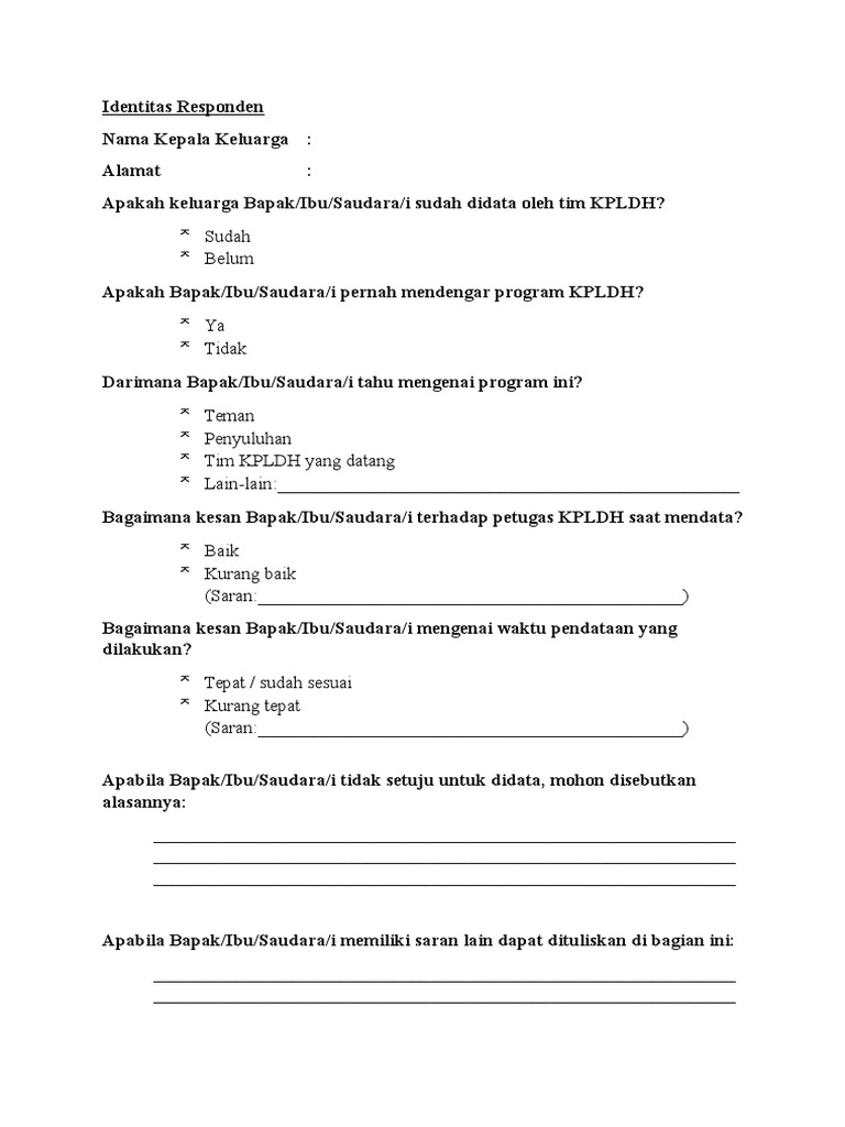 Kuesioner KPLDH | PDF