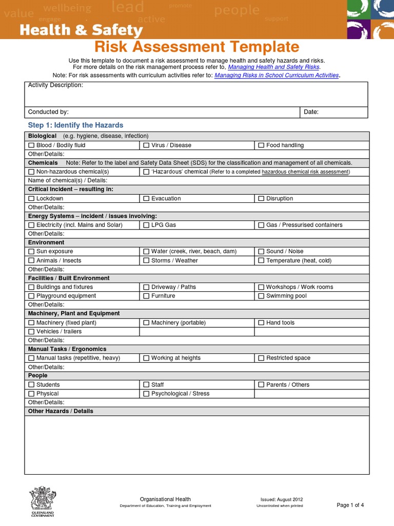 Health Safety Risk Assessment Template | PDF | Personal Protective ...