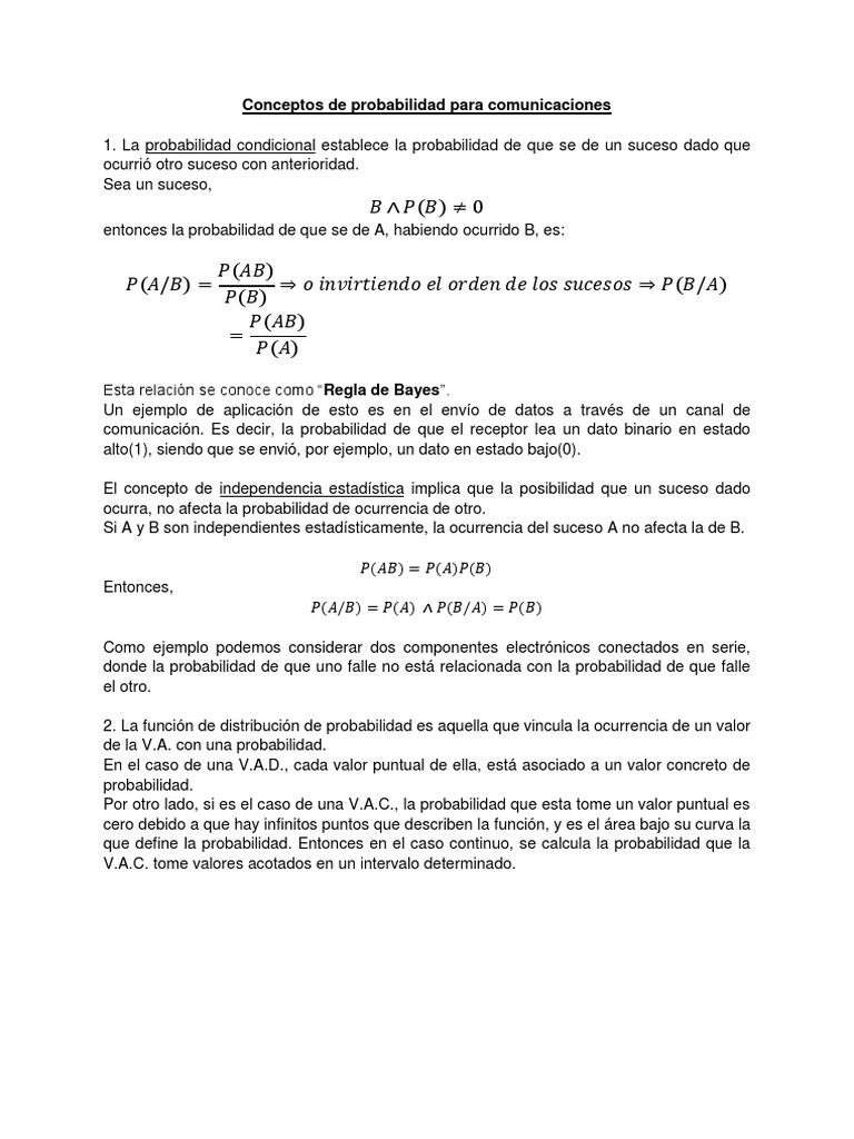 Conceptos de Probabilidad para Comunicaciones | PDF | Variable aleatoria | Probabilidad