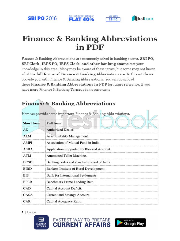 Finance Banking Abbreviations in PDF | PDF | Bank For International ...