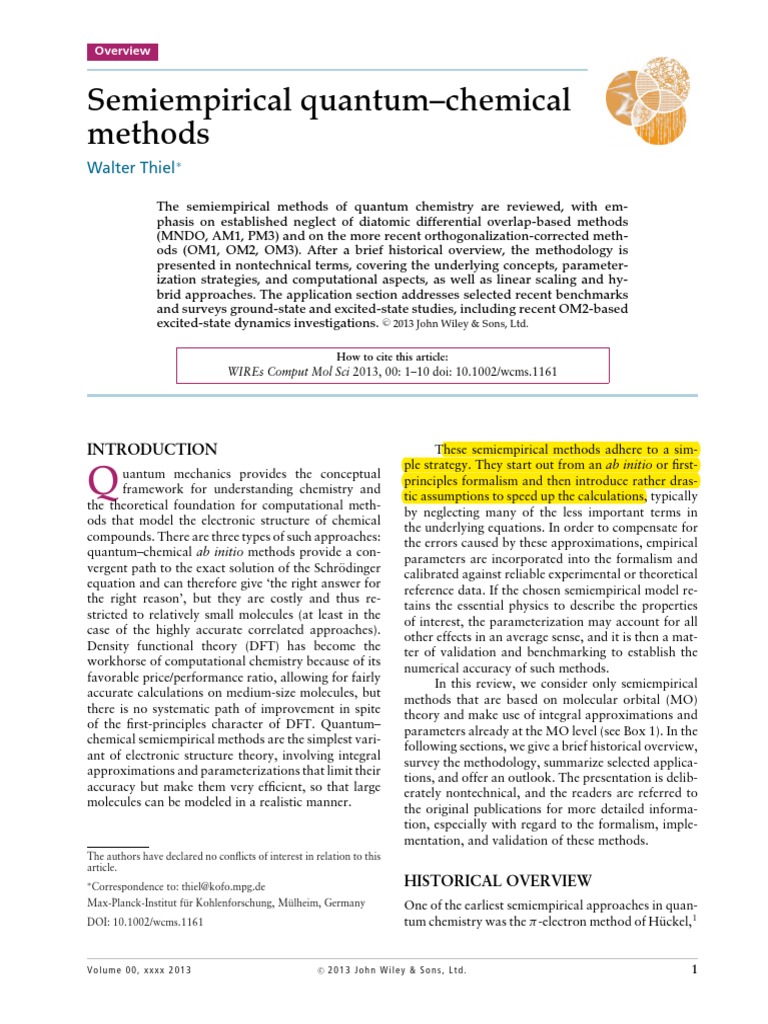 Semiempirical Quamtum Chemical Methods - Thiel2013 | PDF | Computational Chemistry | Ab Initio ...