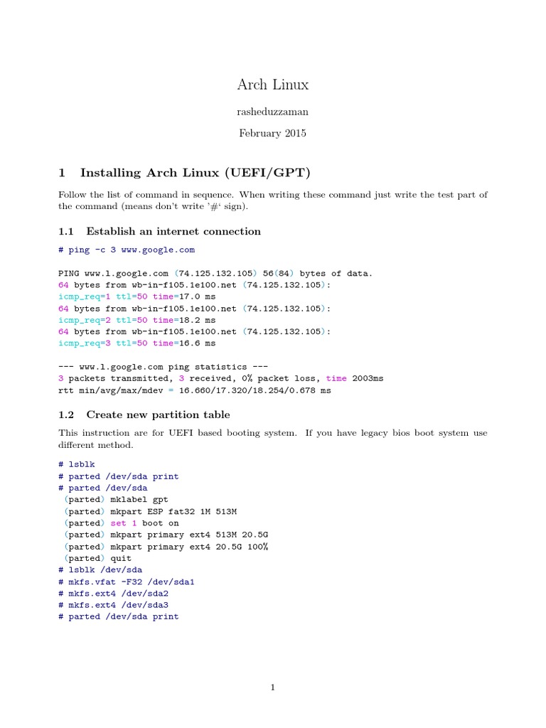 1 Installing Arch Linux (UEFI/GPT) | PDF | Operating System Technology | System Software