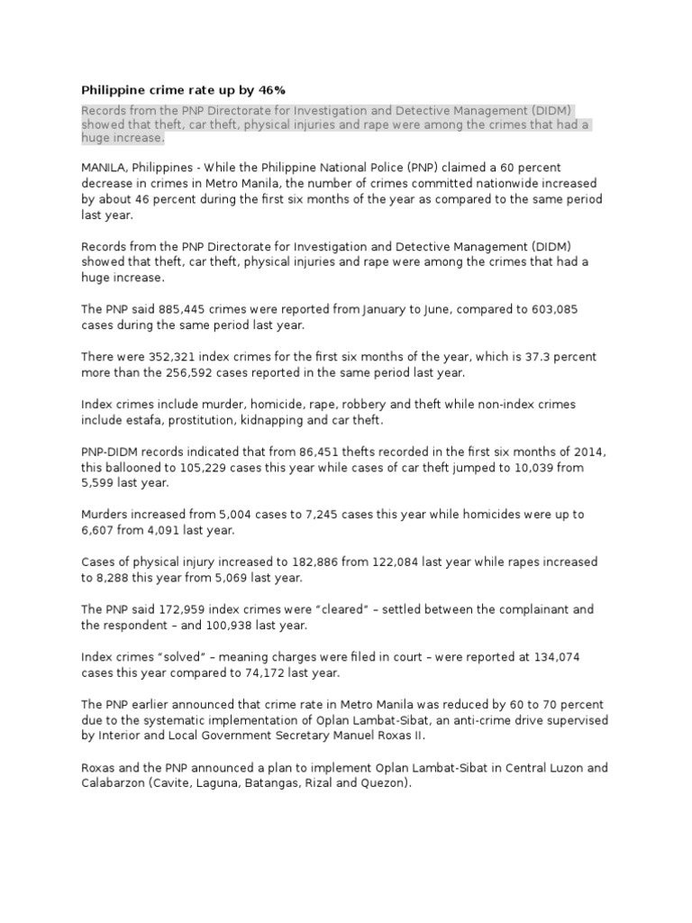 Philippine Crime Rate Surge Analysis | PDF | Capital Punishment | Crime ...
