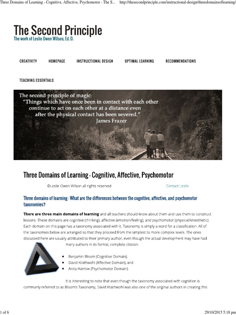 Three Domains of Learning - Cognitive, Affective, Psychomotor - The ...