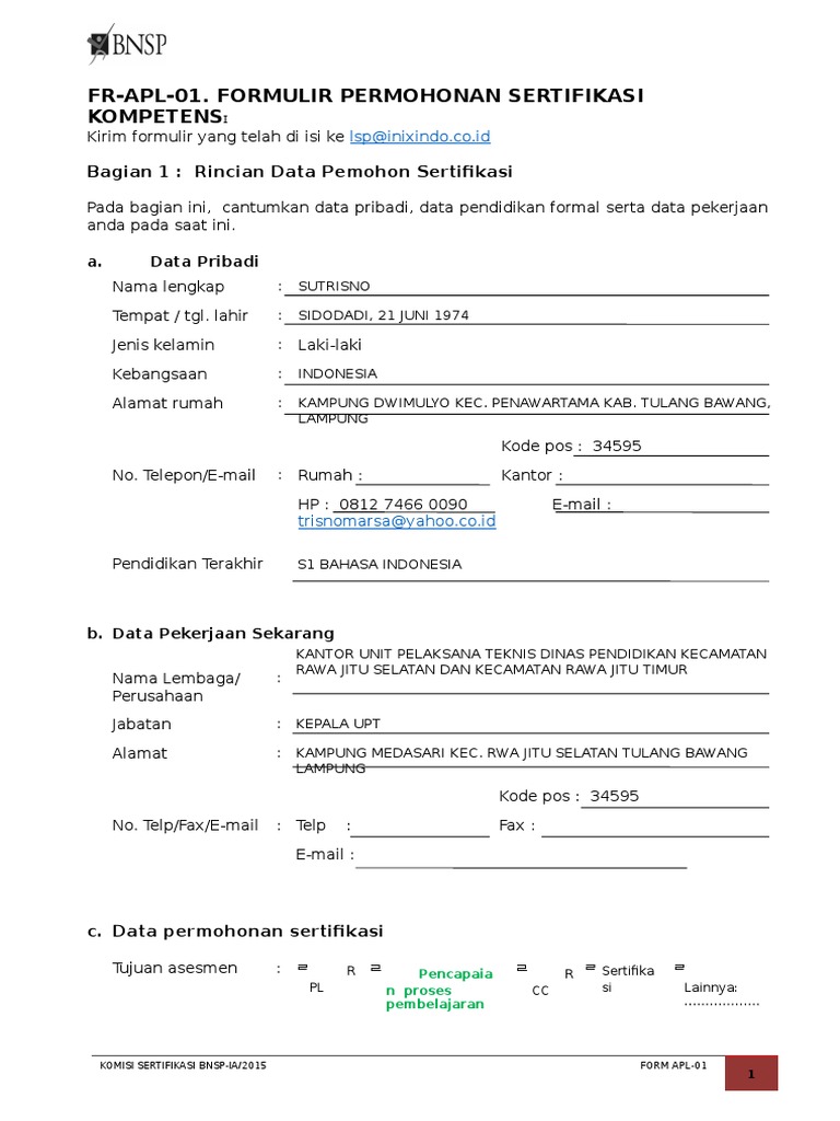 FORM-APL-01 (Pengelolaan - Layanan - TI) SUTRISNO | PDF | Bisnis