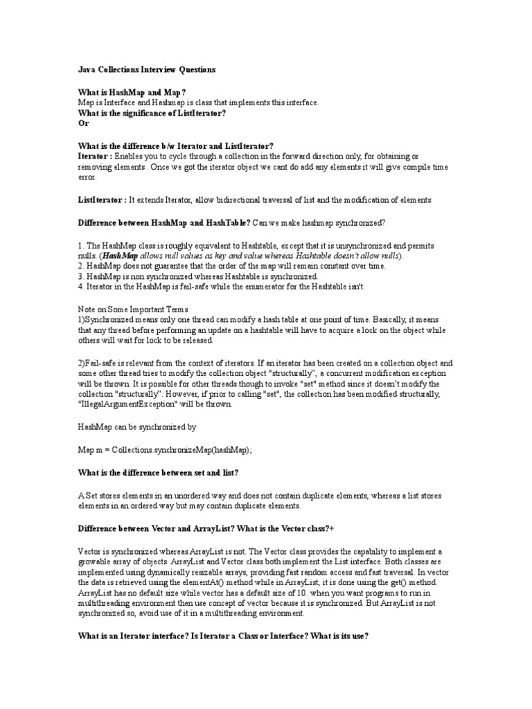 Java Collections Interview Questions | PDF | Array Data Structure | Method (Computer Programming)