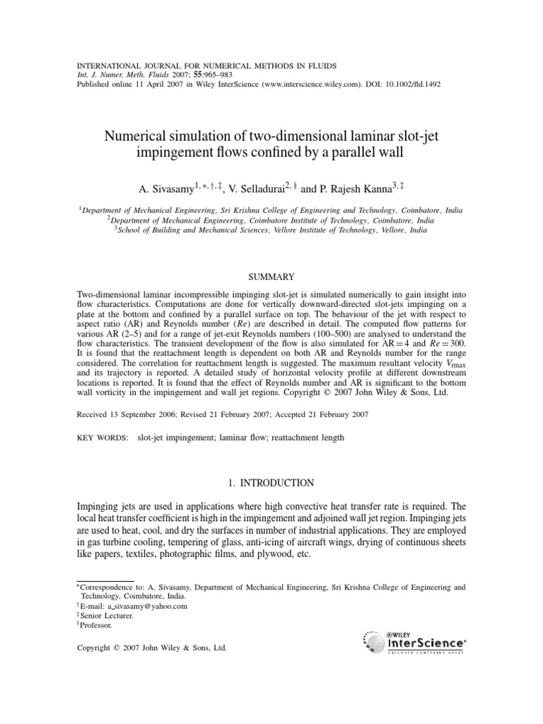 Numerical Simulation of Two-Dimensional Laminar Slot-Jet Impingement ...