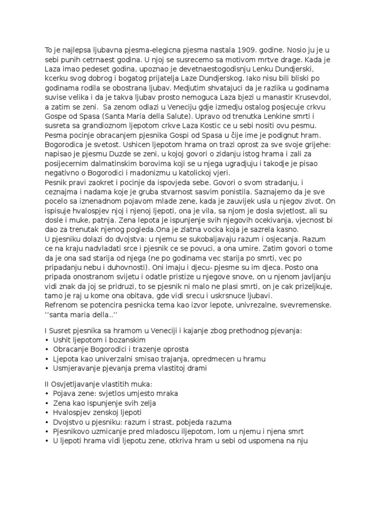 Laza Kostic - Santa Maria Della Salute | PDF