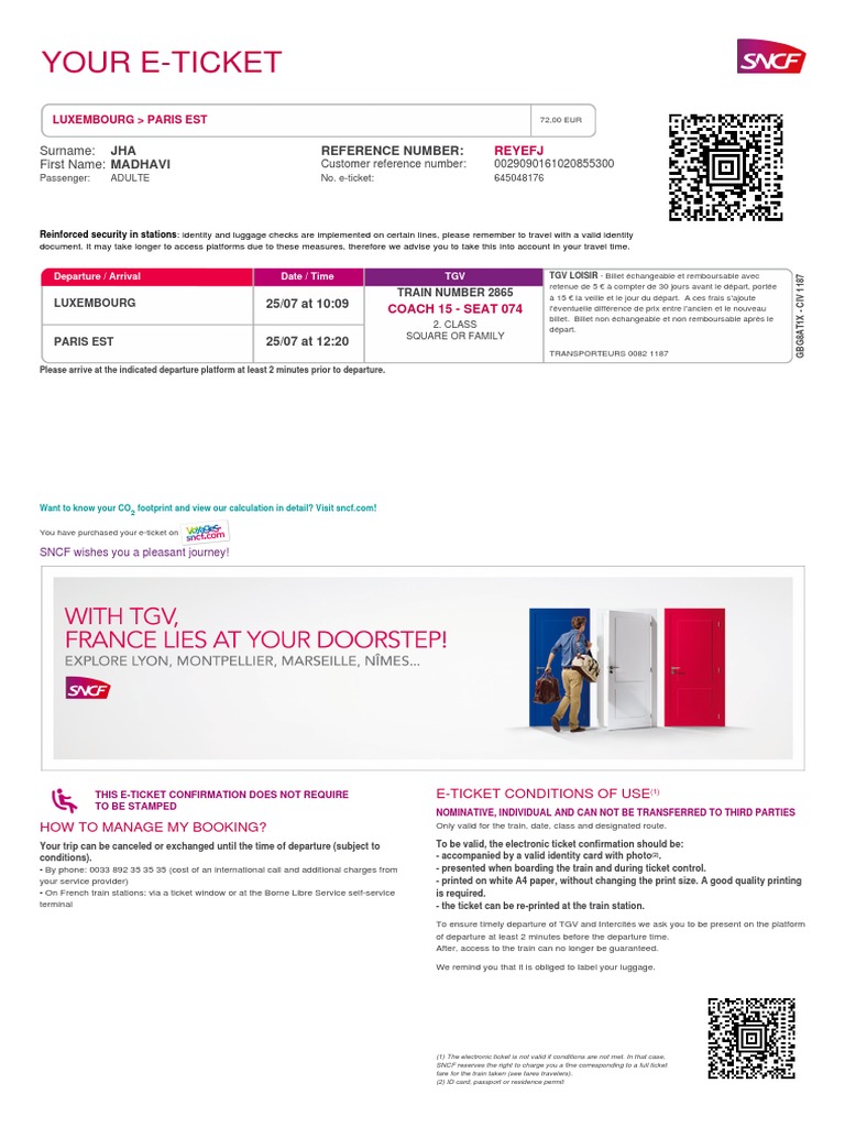 Your E-Ticket: Reference Number: JHA Madhavi | PDF | Ticket (Admission ...