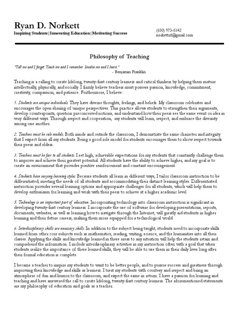 Philosophy of Teaching | PDF | Learning Styles | Teachers
