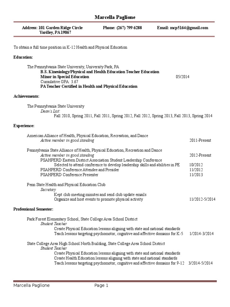 Paglione Marcella Resume 08-01-16 | PDF | Pennsylvania State University ...