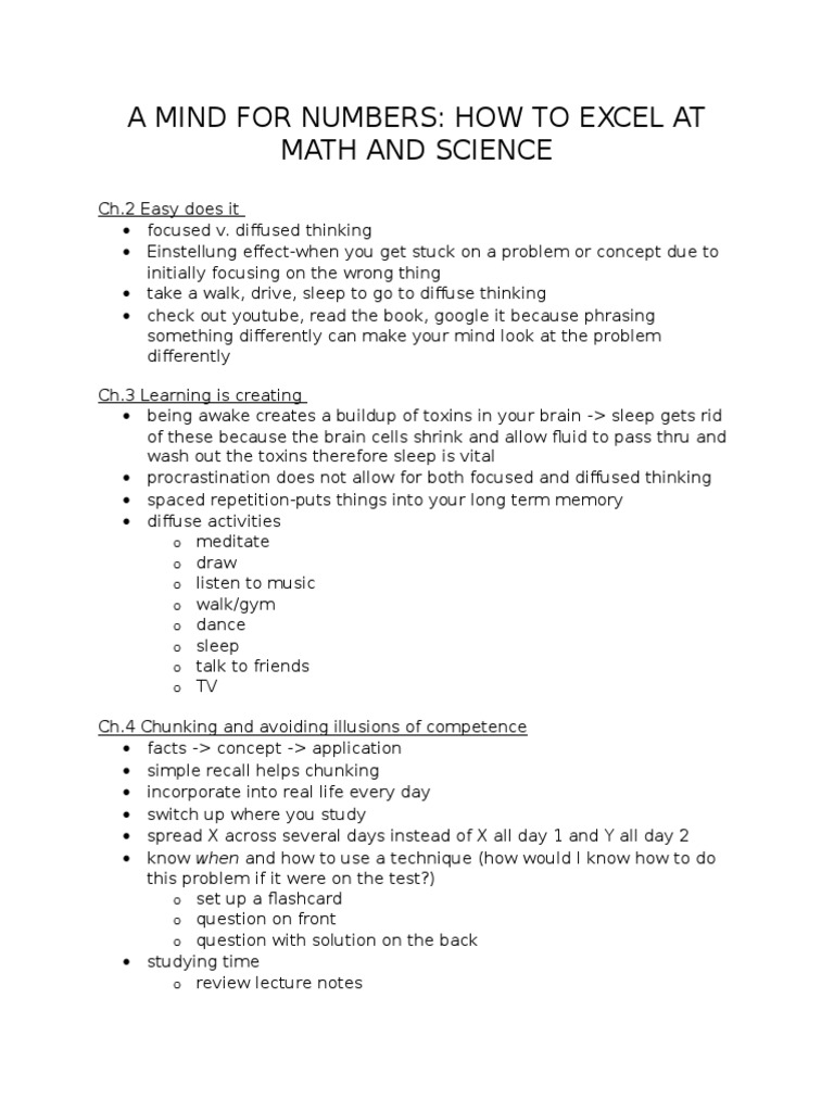 A Mind For Numbers: How To Excel at Math and Science | PDF | Habits ...