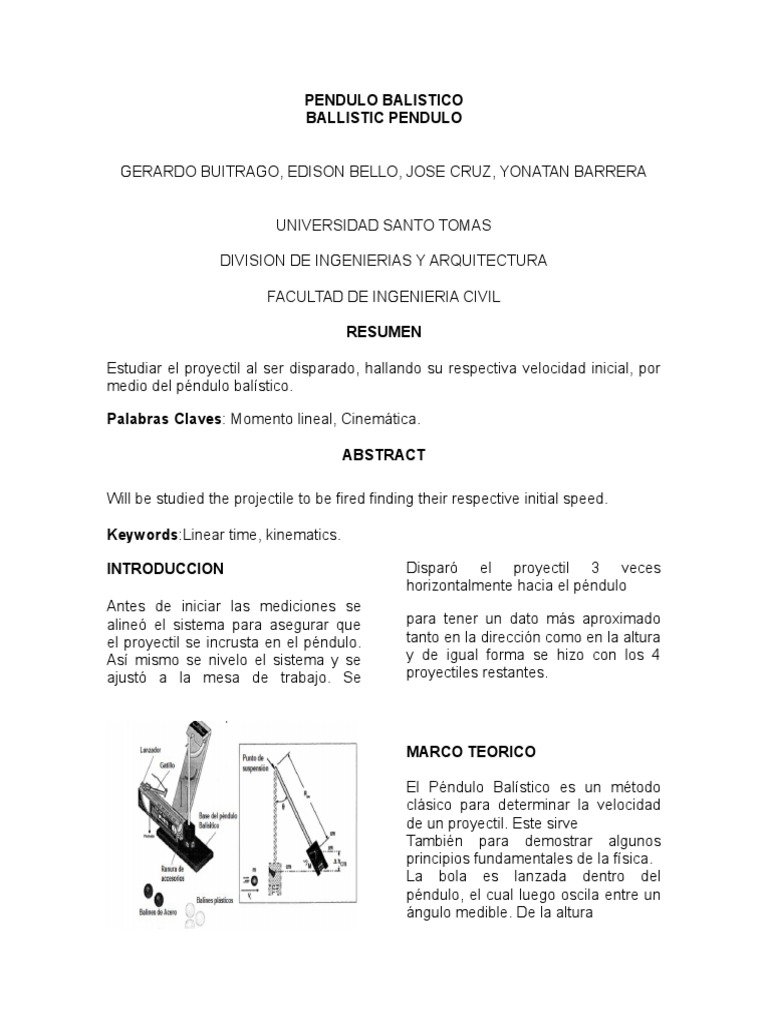 Estudio del Péndulo Balístico | PDF | Péndulo | Energía cinética