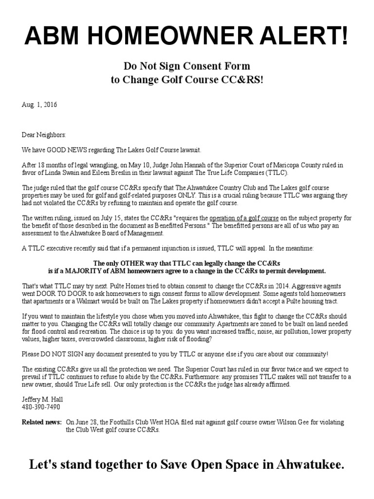 Abm Homeowner Alert | PDF | Covenant (Law) | Lawsuit
