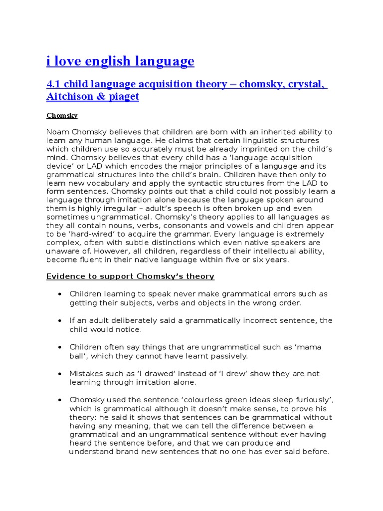Chomsky Theory (LAD) | PDF | Question | Language Acquisition