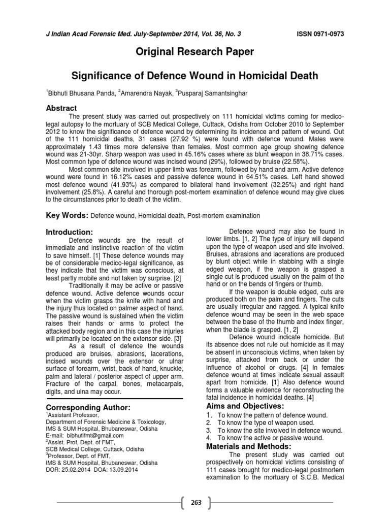 Original Research Paper Significance of Defence Wound in Homicidal ...