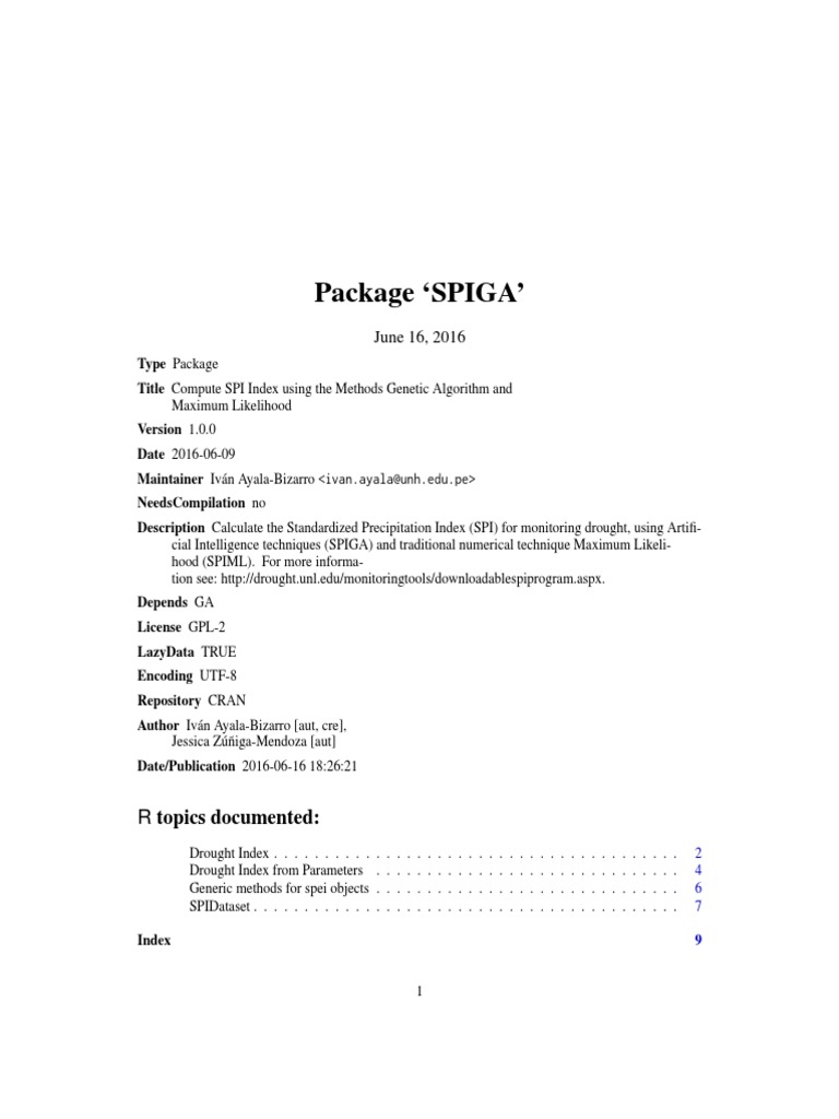 Package SPIGA': R Topics Documented | PDF | Genetic Algorithm | Computer Programming