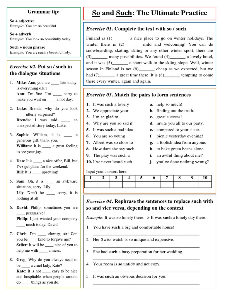 So vs. Such: Grammar Exercises & Tips | PDF | Adjective | Adverb
