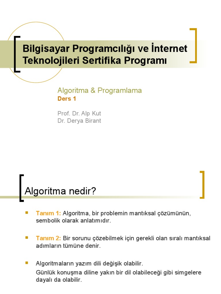 Algoritma Ve Programlama Ders1 | PDF