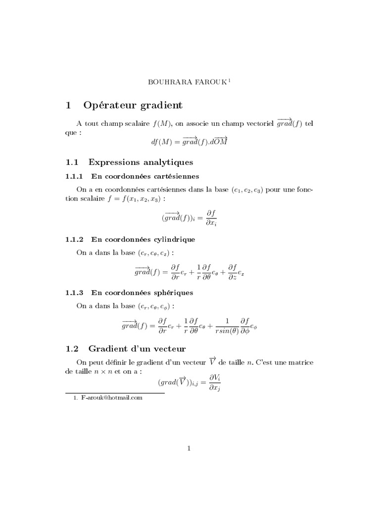 Opérateurs Vectoriels: Gradient, Divergence, Rotationnel, Laplacien | PDF