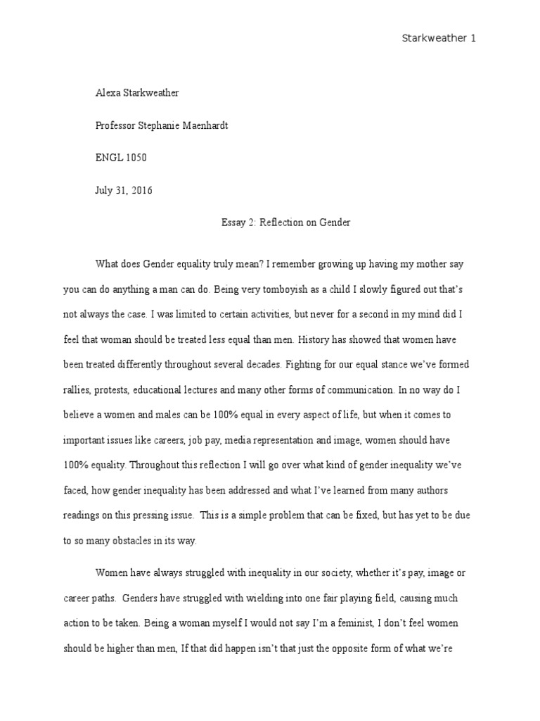 Essay 2 Reflection On Gender | Download Free PDF | Gender Inequality ...