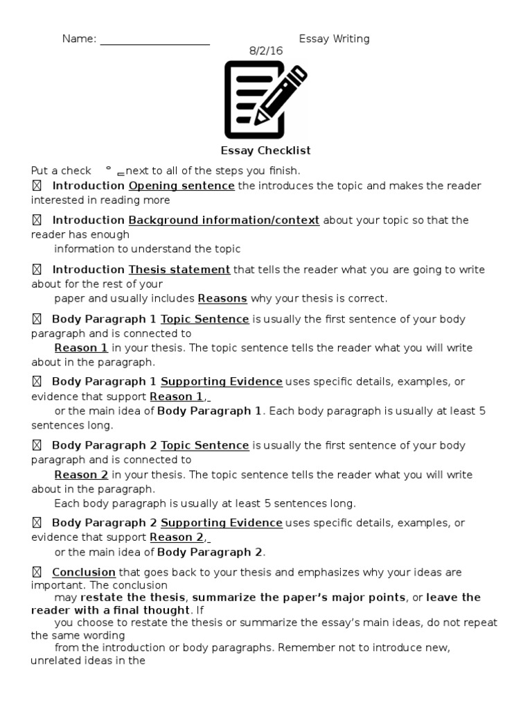 Essay Checklist | PDF | Language Arts & Discipline
