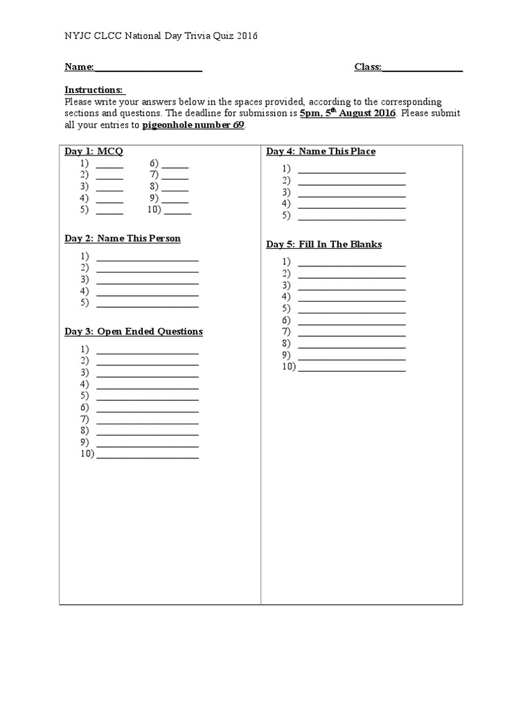 National Day Trivia Quiz 2016 | PDF