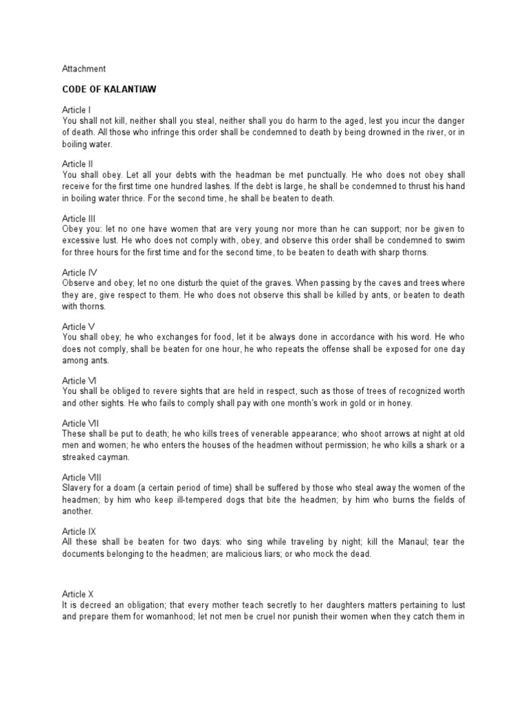 Maragtas and Kalantiao Code | PDF | Punishments | Religion And Belief