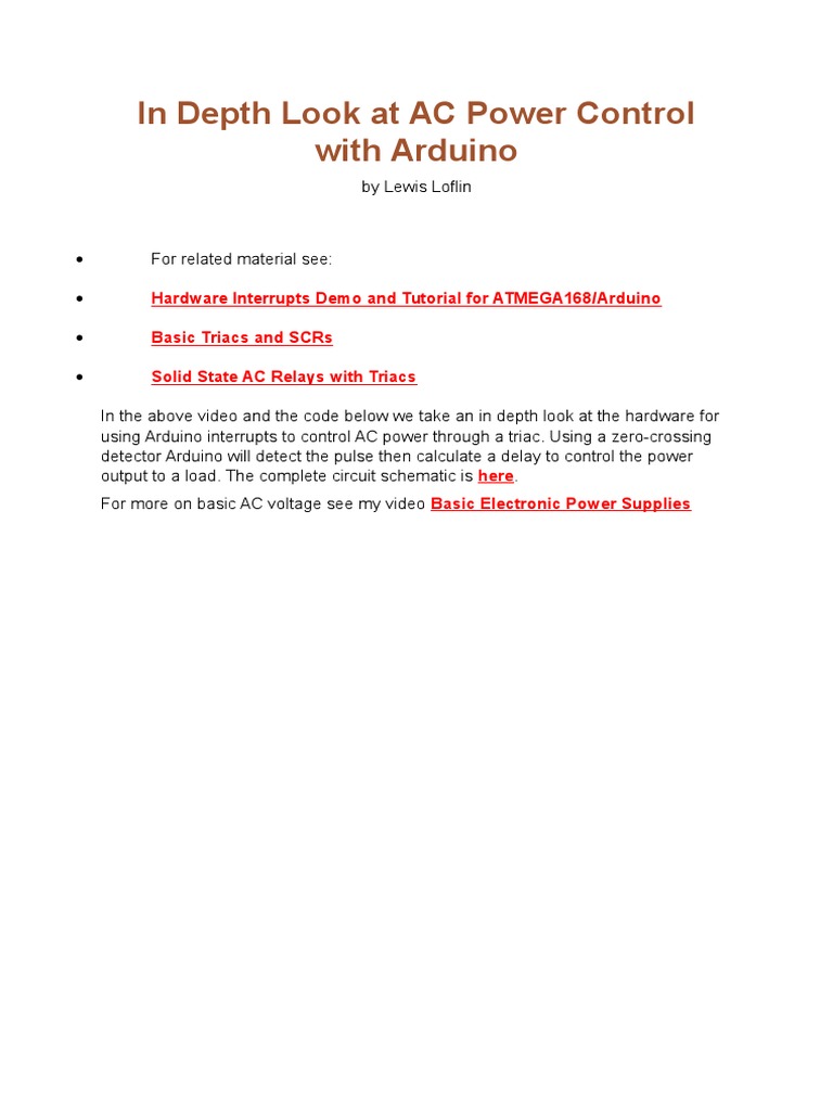 In Depth Look at AC Power Control With Arduino | PDF | Power Supply ...