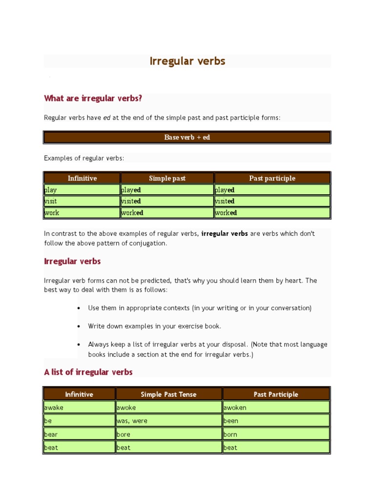 Irregular Verbs | PDF | Verb | Linguistic Typology