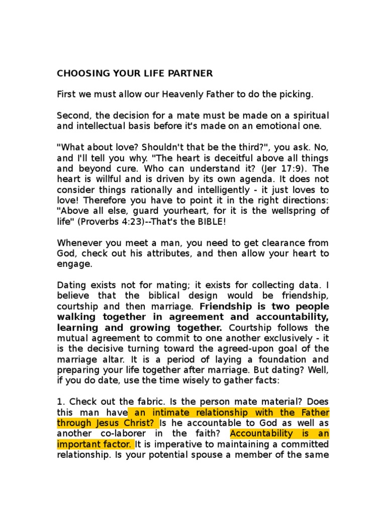 Choosing Your Life Partner | PDF | Love | Marriage