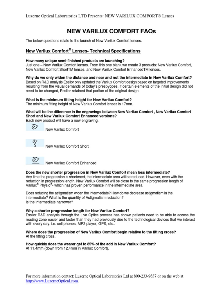 New Varilux Comfort FAQs | PDF | Lenses | Optics