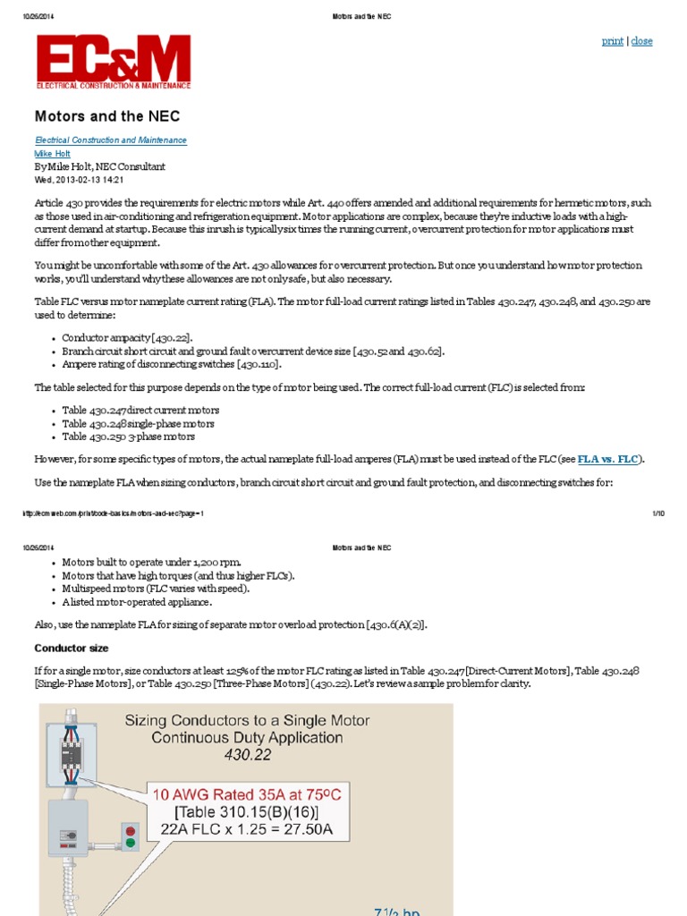 Motors and The NEC | PDF | Electric Current | Electrical Conductor