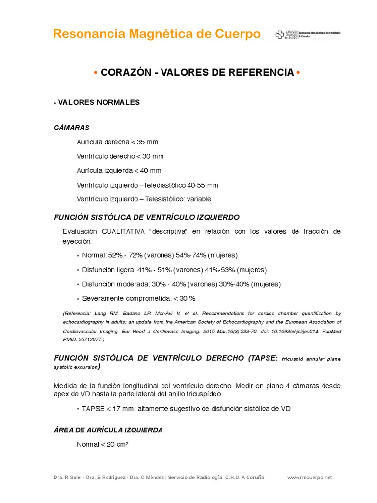RM Corazon - Valores de Referencia 2015 | PDF | Corazón | Anatomía