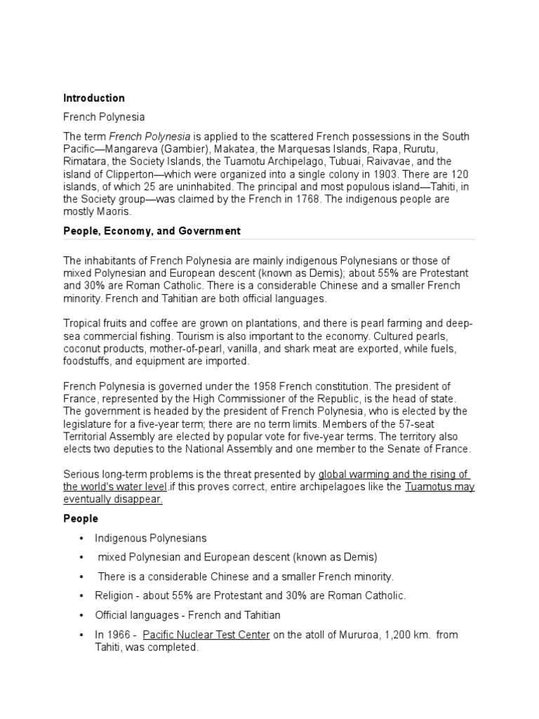 French Polynesia Economy Pearls Tourism | PDF | Tahiti | Polynesia