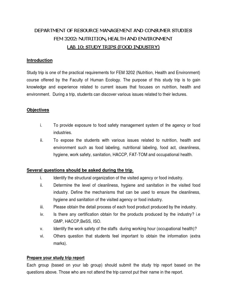 Lab 10a Study Trips - Docx-Updated | PDF | Wellness