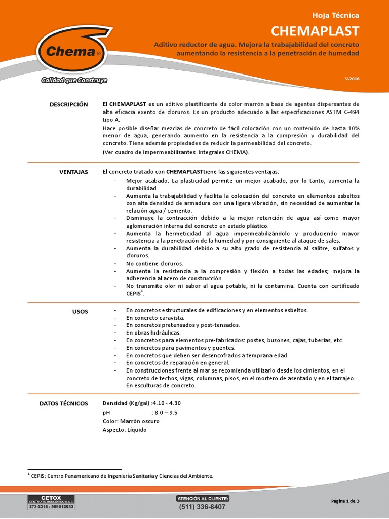 Chema Hoja Técnica PDF | Descargar gratis PDF | Hormigón | Cemento