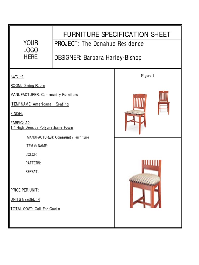 Furniture Specification Sheet: Your Logo Here PROJECT: The Donahue ...