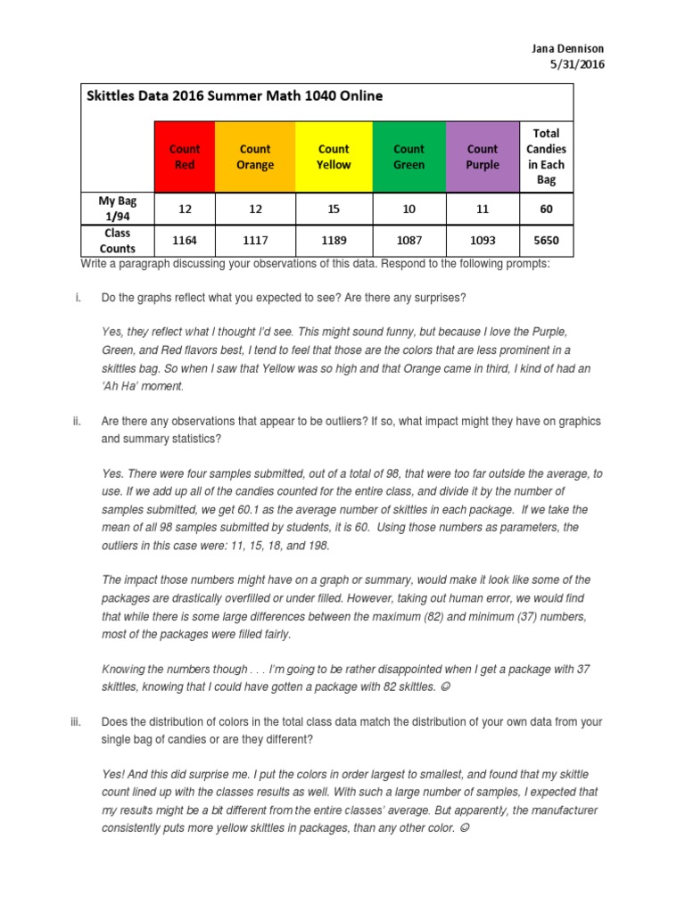 Skittles Color Distribution Analysis | PDF