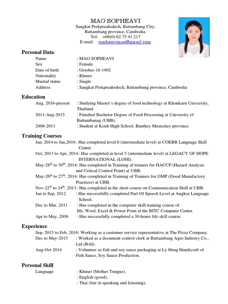 Thai CV Example for Job Applications | PDF
