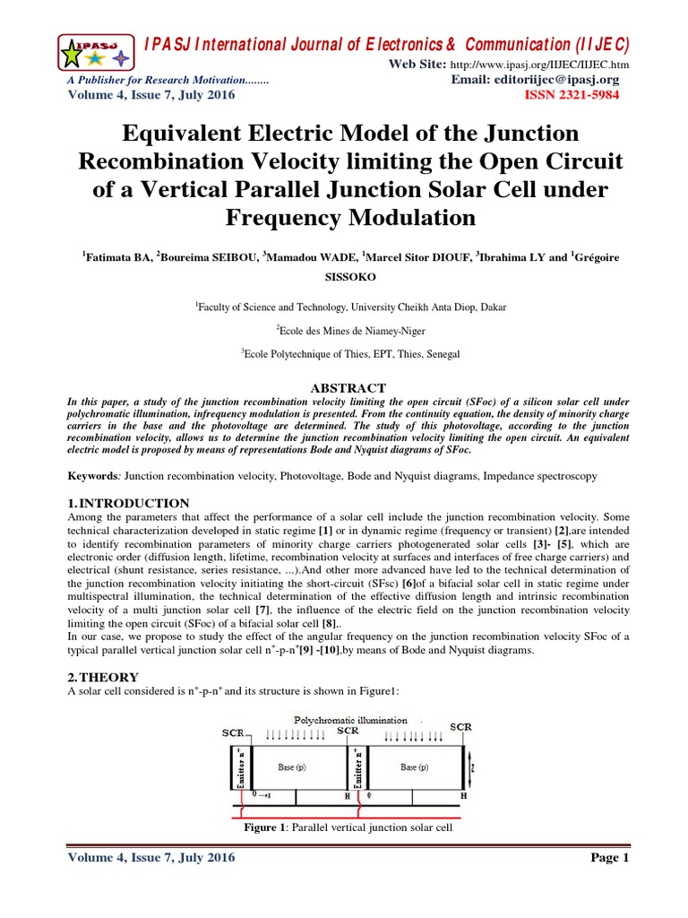 Equivalent Electric Model of The Junction Recombination Velocity ...