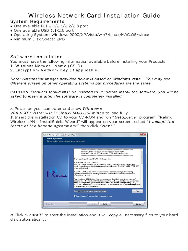 Wireless Network Card Installation Guide: System Requirements | PDF