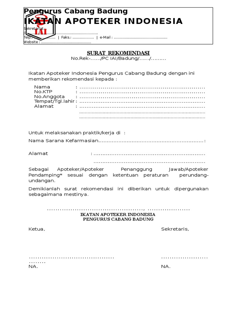Contoh Surat Rekomendasi Dari Apoteker - Delinewstv