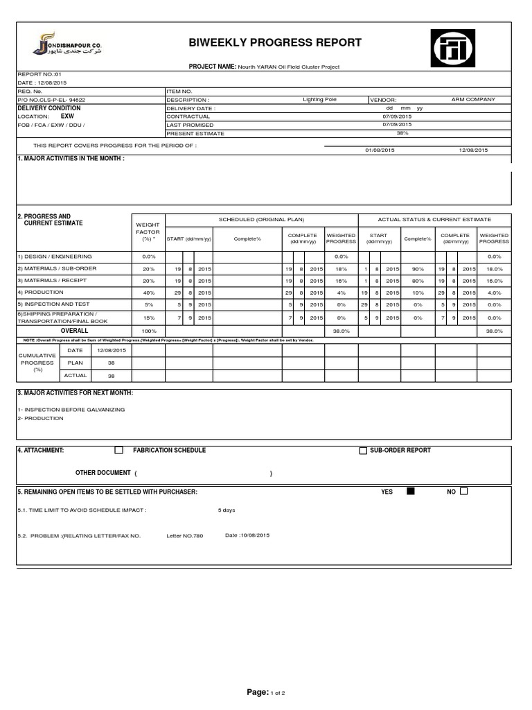Vendor Progress Report-01 | PDF