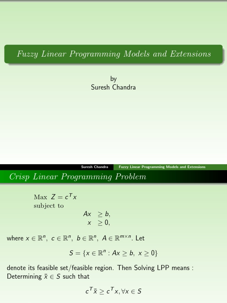 Suresh Chandra - Fuzzy Linear Programming Problem | PDF | Mathematical Optimization | Linear ...