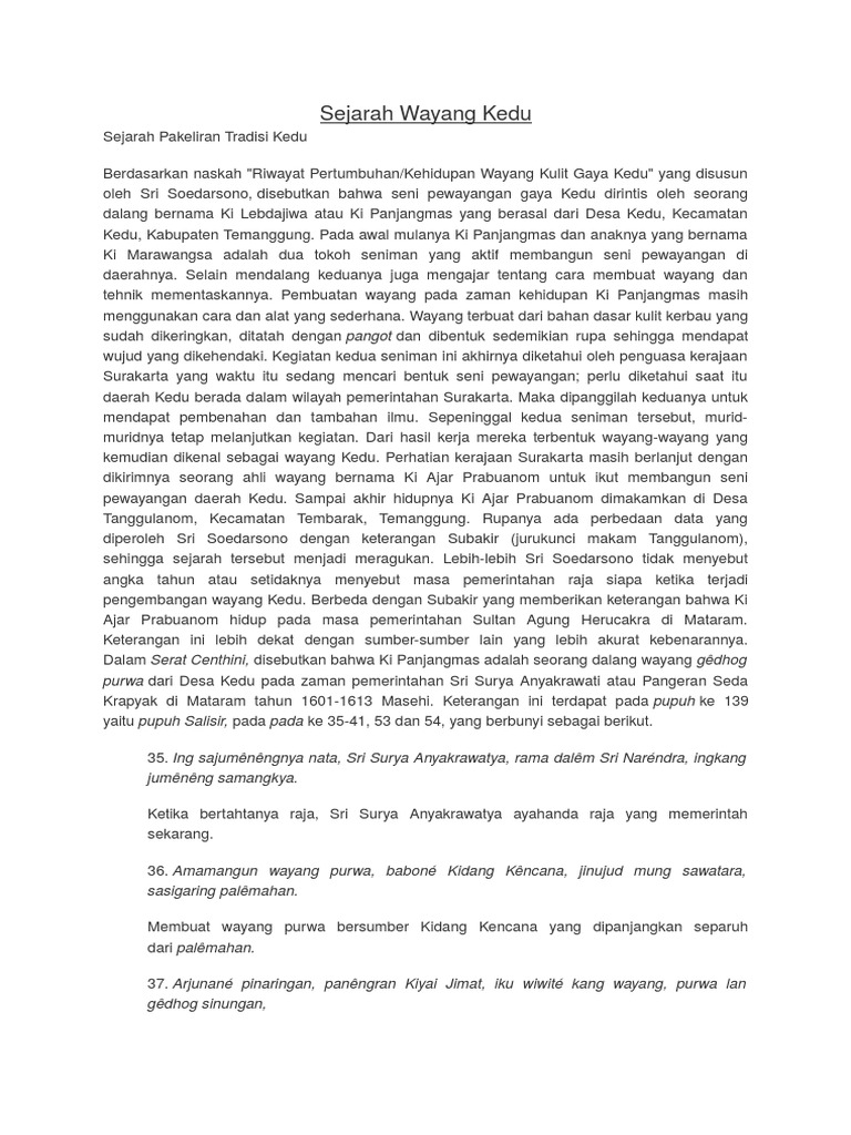 Sejarah Wayang Kedu | PDF | Sejarah | Agama & Spiritualitas