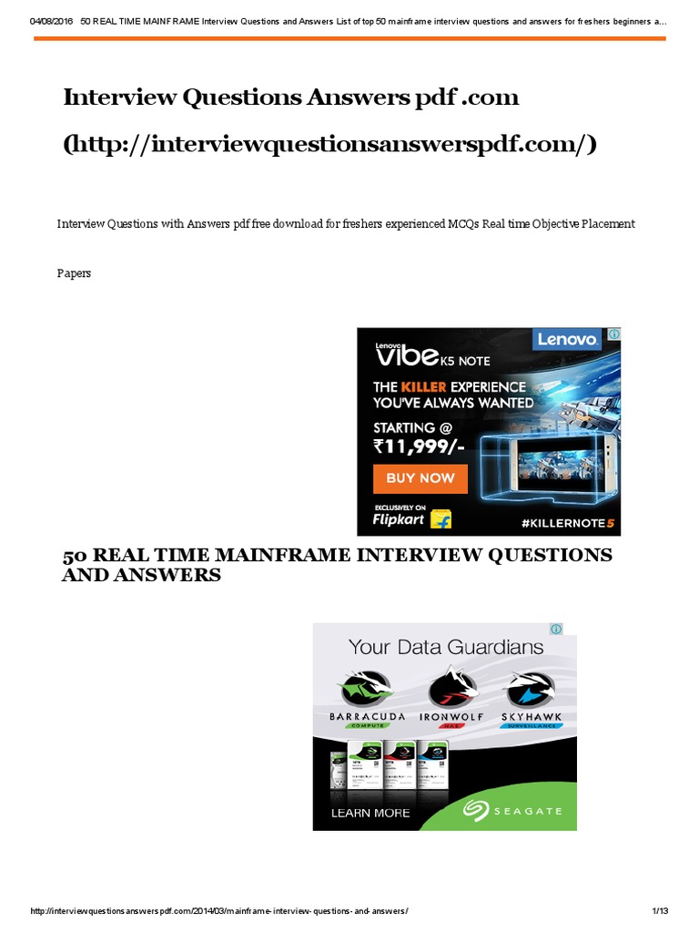 Real Time Mainframe Interview Questions and Answers | PDF | Database ...