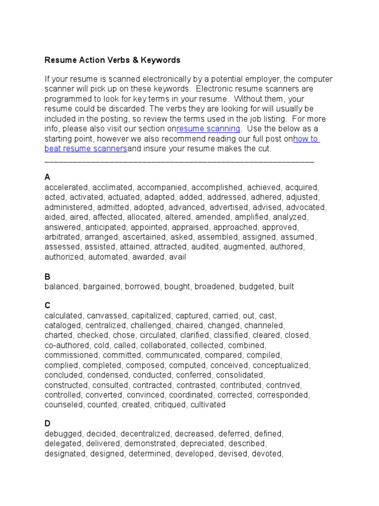 Essential Resume Action Verbs List | PDF | Leadership | Business