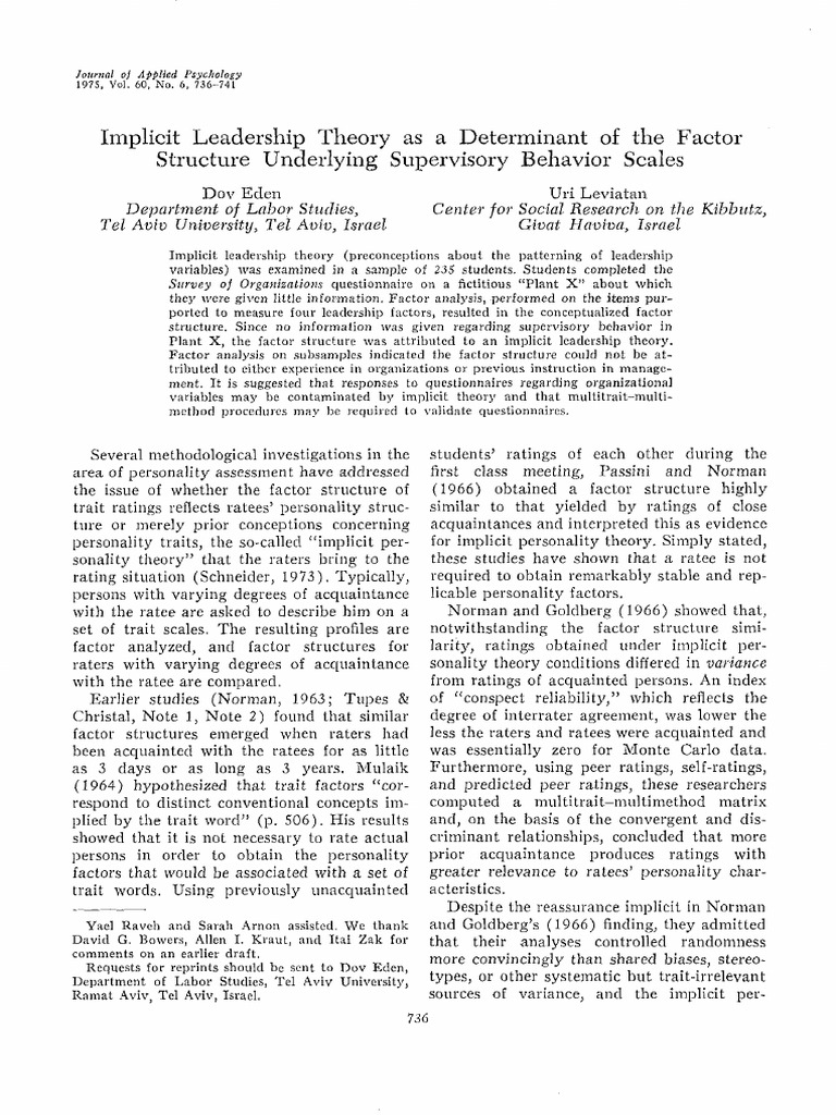 Implicit Leadership Theories-Leviatan and Eden | PDF | Factor Analysis ...